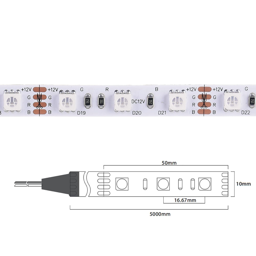 Taśma LED RGB 300 SMD 5050 12V 14.4W - ELED