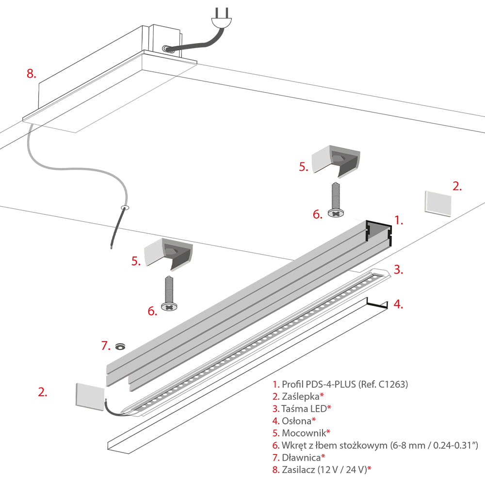 Profil aluminiowy LED PDS-4-PLUS surowy z kloszem - ELED